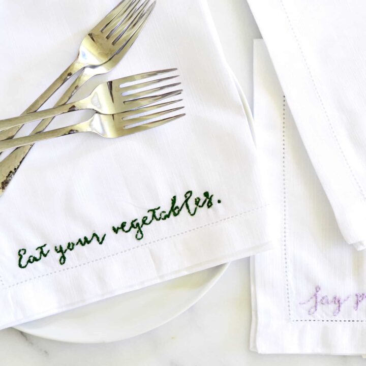 Learn How to Embroider Cursive Handwriting on Homemade Napkins