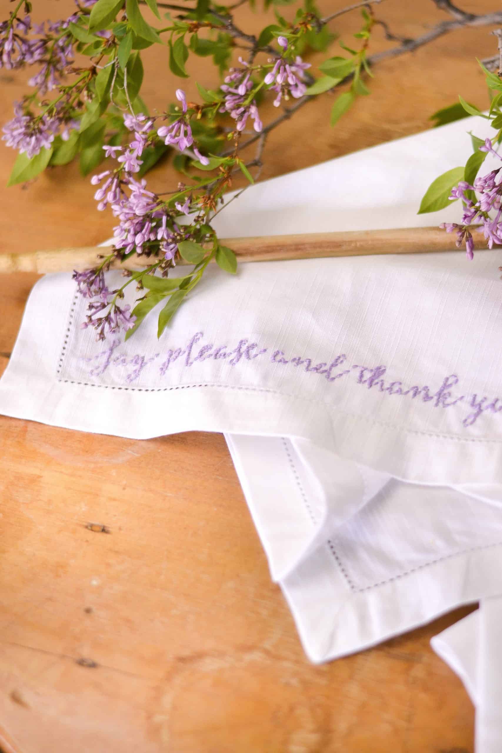 Learn How to Embroider Cursive Handwriting on Homemade Napkins